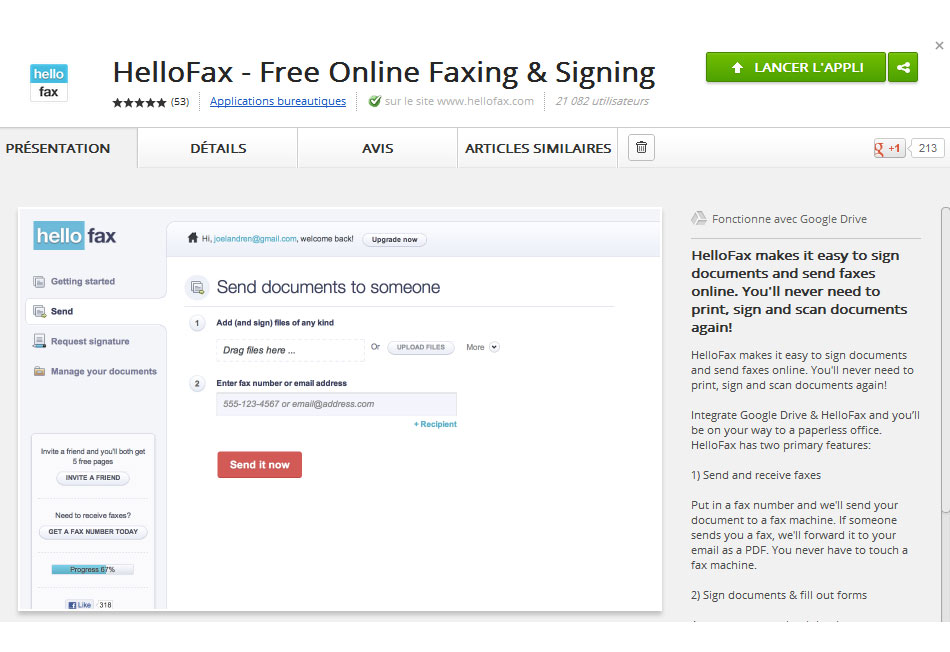 L'application HelloFax optimisée pour Google Drive sur Chrome. - Le ...