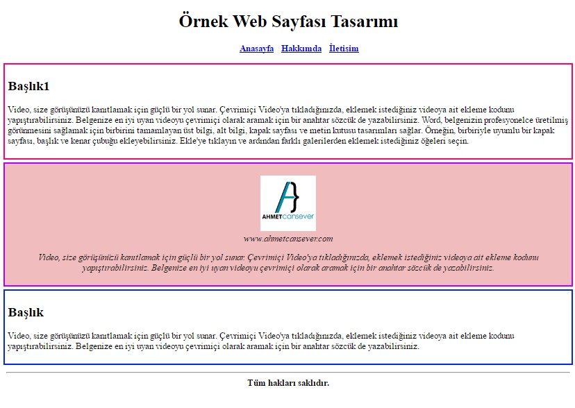 HTML5 ile Web Sayfası Örneği -1- – Web Tasarım & Programlama