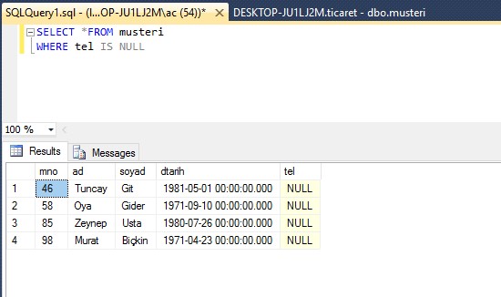 SQL Is Null ve Is Not Null Kullanımı – Web Tasarım & Programlama