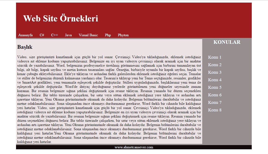 Html Css Web Site Tasarım Örnekleri Web Tasarım And Programlama