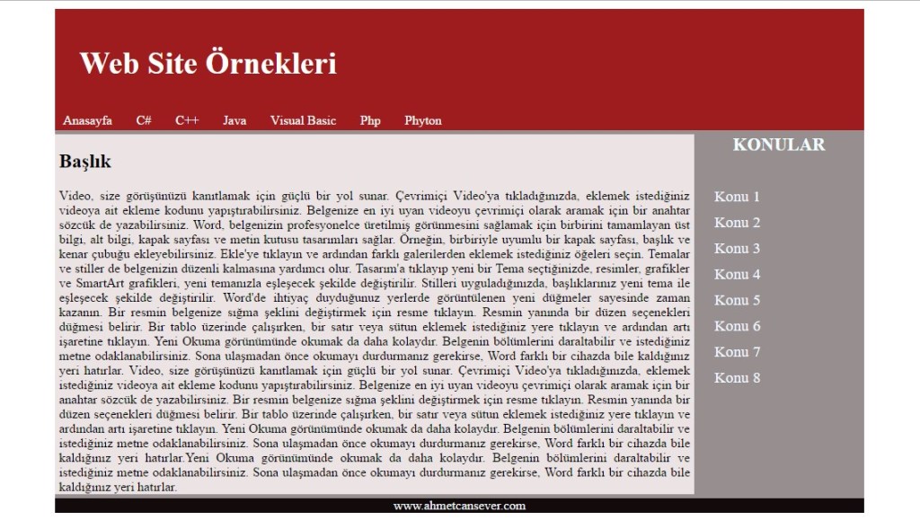 CSS ve DIV Kullanarak Web Sayfası Örneği -3- – Web Tasarım & Programlama