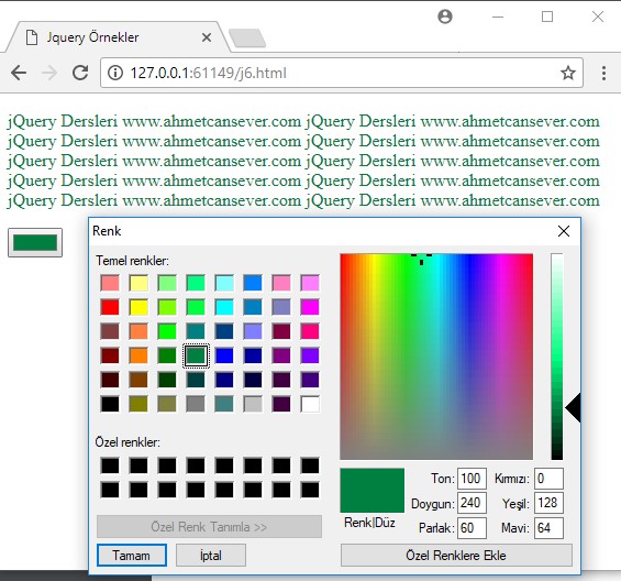 jQuery color Nesnesi Kullanımı – Web Tasarım & Programlama