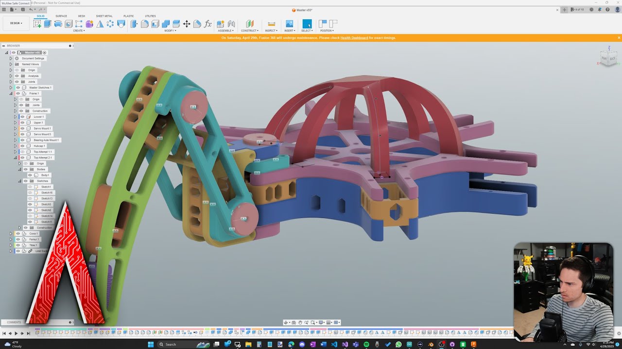 Creating My Hexapod In Fusion 360 Part 7 Youtube