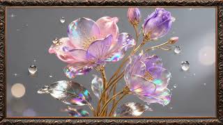 Iridescent Glass Flowers 4K TV Art | Relaxing Magical Floral Background for Home Decor