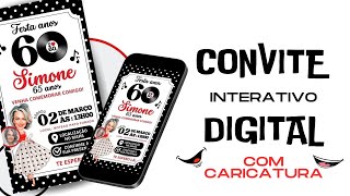 Convite Anos 60 com Caricatura Feminino PDF