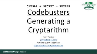 Generating a Cryptarithm for a Codebusters Test