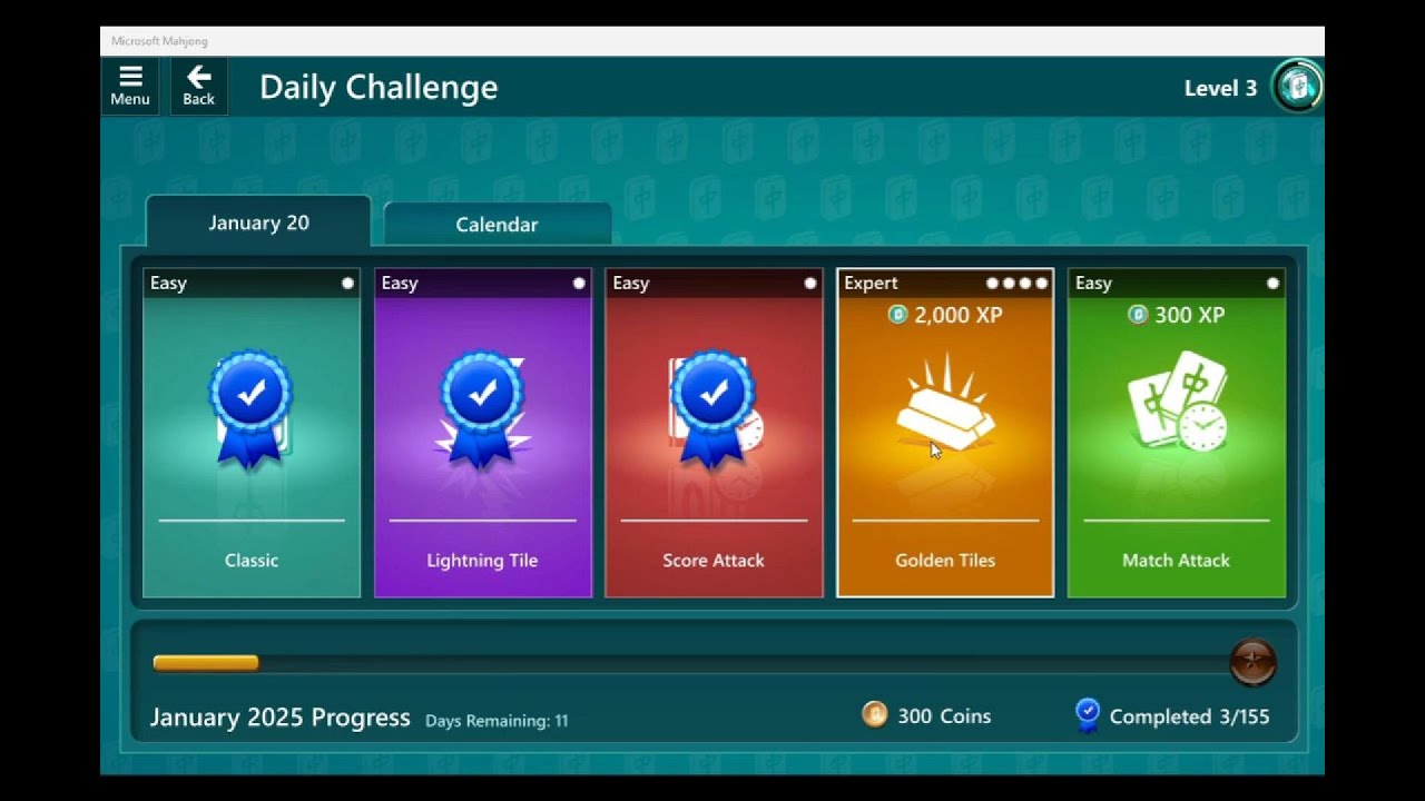 Play Microsoft Mahjong Daily Challenge For First Time Golden Tiles