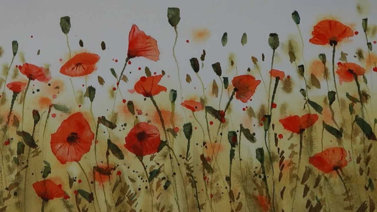 Easy Watercolour Landscape Painting Poppies Step By Step Tutorial For