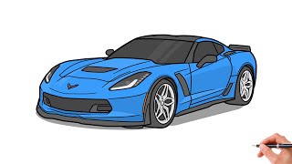 How to draw a CHEVROLET CORVETTE C7 Z06 / drawing Chevy Corvette Stingray zr1 2019 sports car
