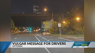 Hacked construction sign shows expletive in message on Charlotte roadway