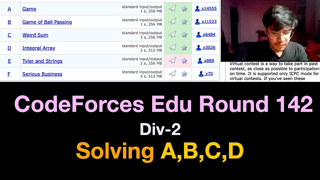 Edu Codeforces Round 142 Screencast Solving A B C D Youtube
