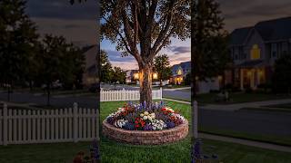 Charming Tree Ring Garden Glow 🌳✨#frontyardgarden #treegarden #landscapedesign #gardenlighting