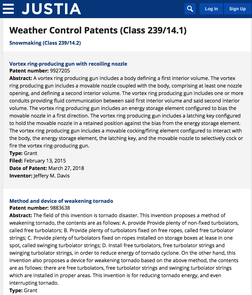 Weather Control Patents (Class 239/14.1) – Zero Geoengineering