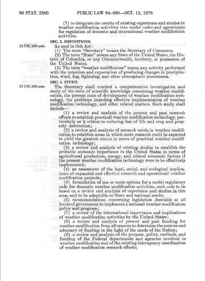 National Weather Modification Policy Act of 1976 – Zero Geoengineering