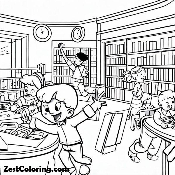 Activity In Library Coloring Pages Coloring For Kids Smart